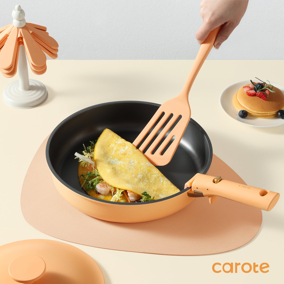 Carote-24 Pieces Nonstick Cookware Set With Detachable Handles, Oven/dishwasher Safe, Orange ...